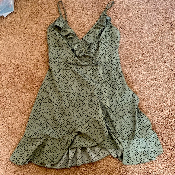 SHEIN | Dresses | Shein Xs Green Black Polka Dot Ruffled Dress | Poshmark